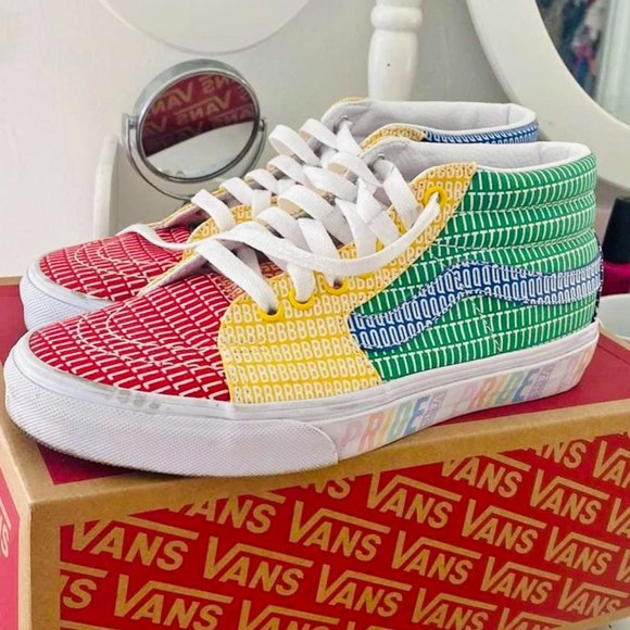 Vans | Shoes | Vans Rainbow Multitrue White Sk8mid Top Pride Lgbtq M 65 ...